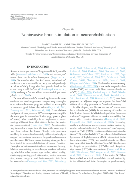 (PDF) Non-invasive brain stimulation in neurorehabilitation: local and ...