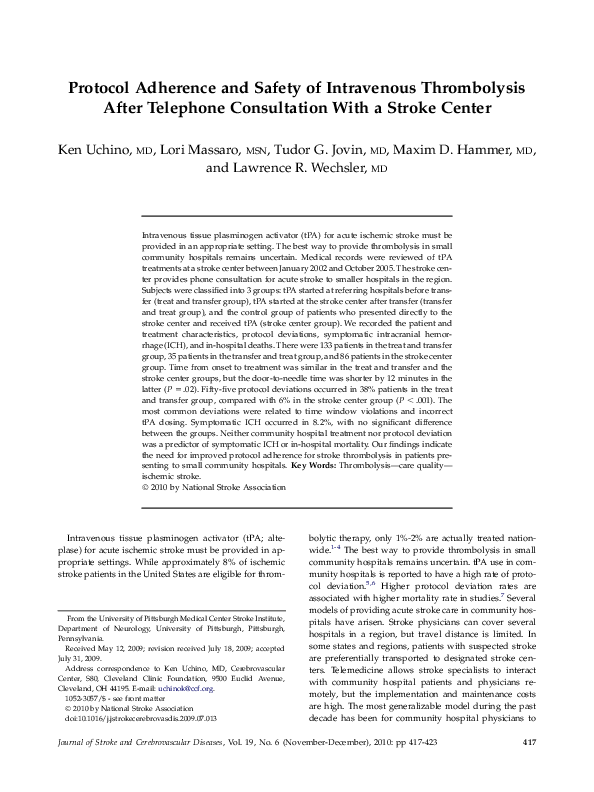 (PDF) Protocol Adherence and Safety of Intravenous Thrombolysis After ...
