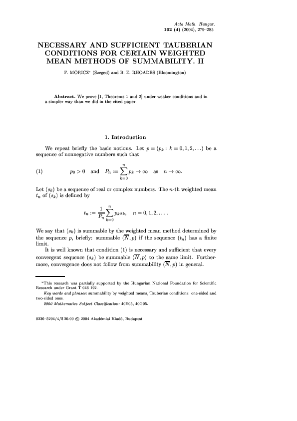 Pdf Necessary And Sufficient Tauberian Conditions For Certain Weighted Mean Methods Of