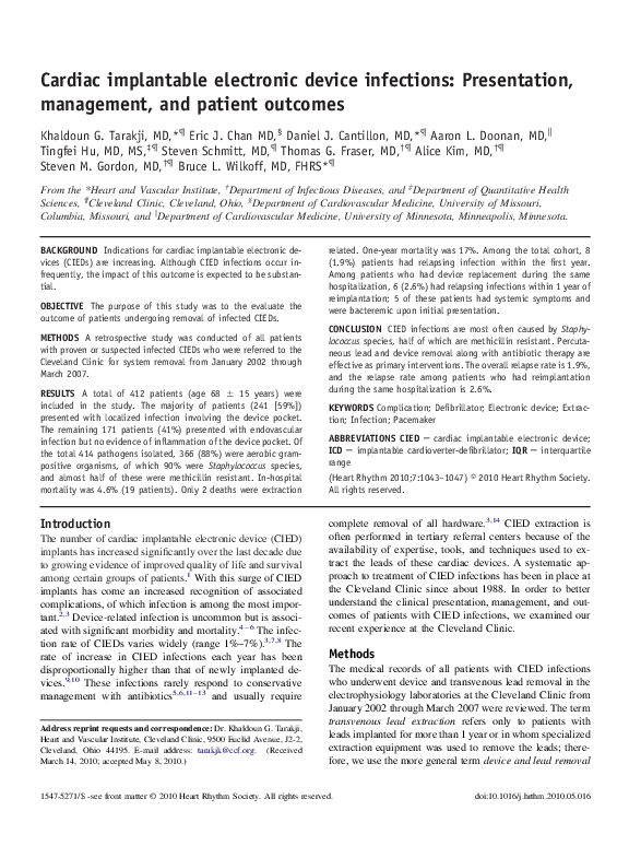 (PDF) Cardiac implantable electronic device infections: Presentation ...