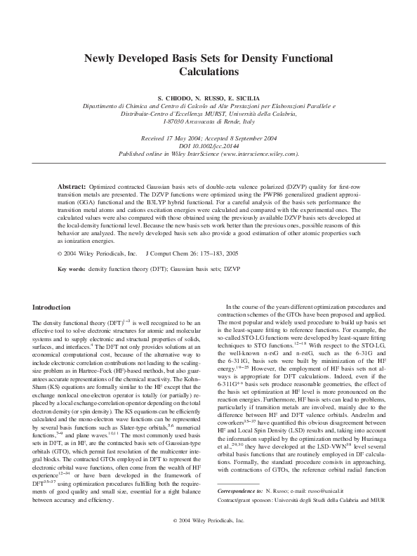 (PDF) Newly developed basis sets for density functional calculations