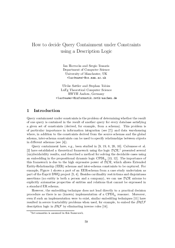 (PDF) How to Decide Query Containment under Constraints Using a Description Logic