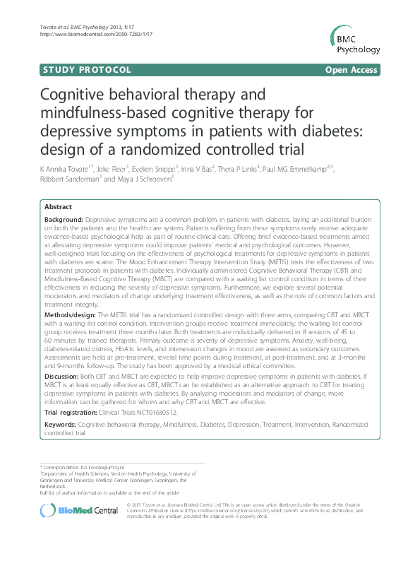 (PDF) Cognitive behavioral therapy and mindfulness-based cognitive therapy for depressive ...