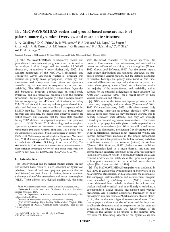 (PDF) The MaCWAVE/MIDAS rocket and ground-based measurements of polar ...