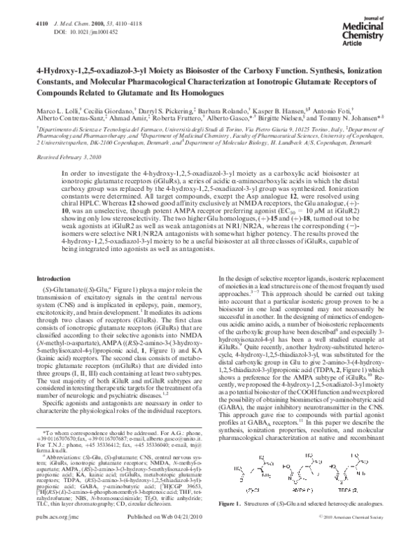 (PDF) 4-Hydroxy-1,2,5-oxadiazol-3-yl Moiety as Bioisoster of the ...