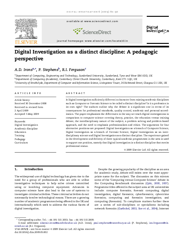 (PDF) Digital Investigation as a distinct discipline: A pedagogic ...