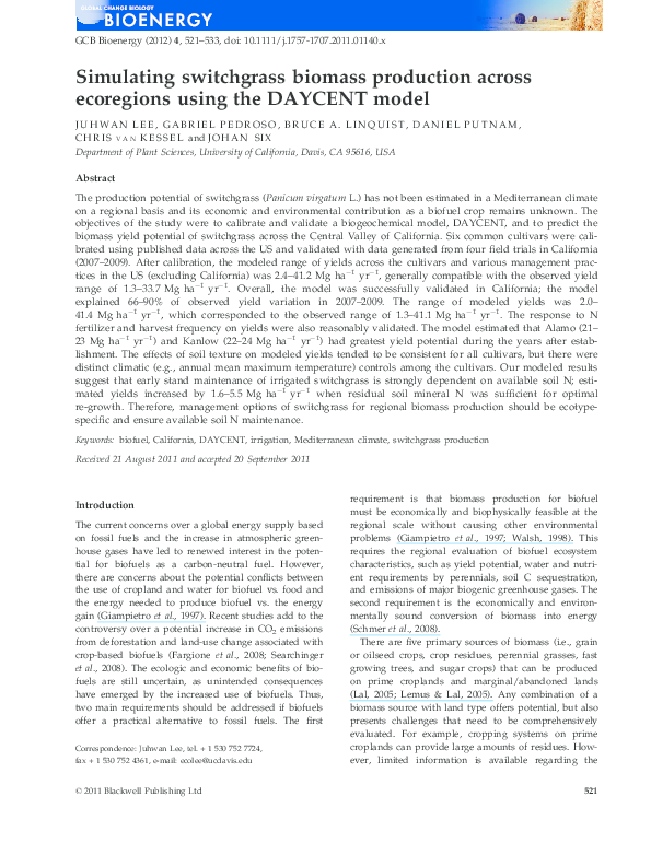 (PDF) Simulating switchgrass biomass production across ecoregions using ...