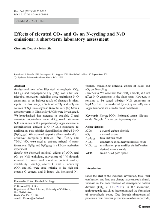 (PDF) Effects of elevated CO2 and O3 on N-cycling and N2O emissions: a ...
