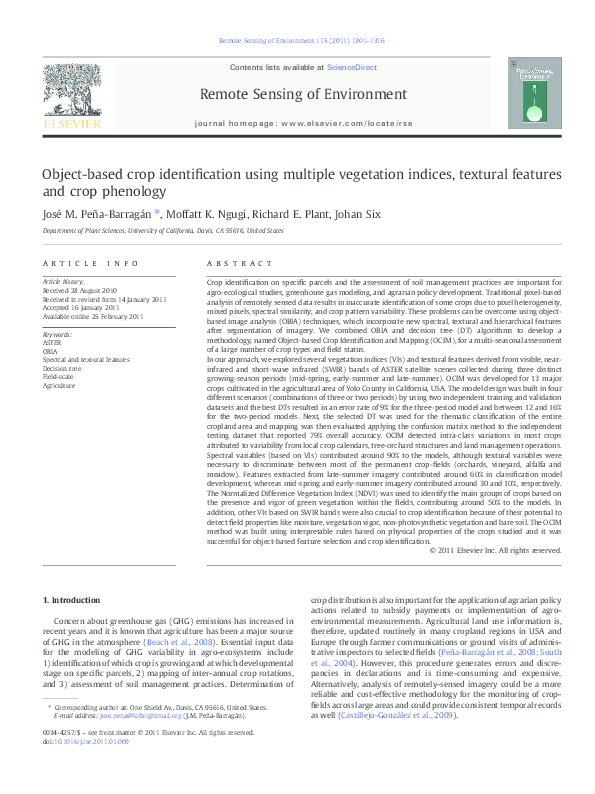 (PDF) Object-based crop identification using multiple vegetation ... (PDF) Object-based crop identification using multiple vegetation ...