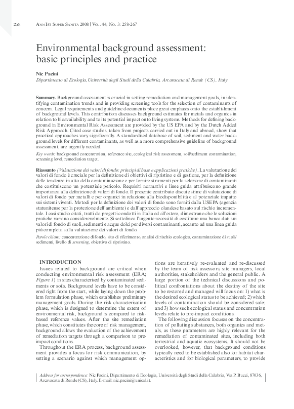(PDF) Environmental background assessment: basic principles and practice