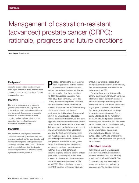 (PDF) Management of castration-resistant (advanced) prostate cancer ...