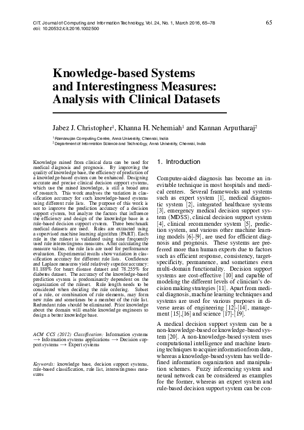 (PDF) Knowledge-based Systems and Interestingness Measures: Analysis with Clinical Datasets ...