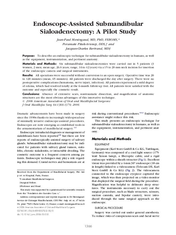 (PDF) Endoscope-Assisted Submandibular Sialoadenectomy: A Pilot Study