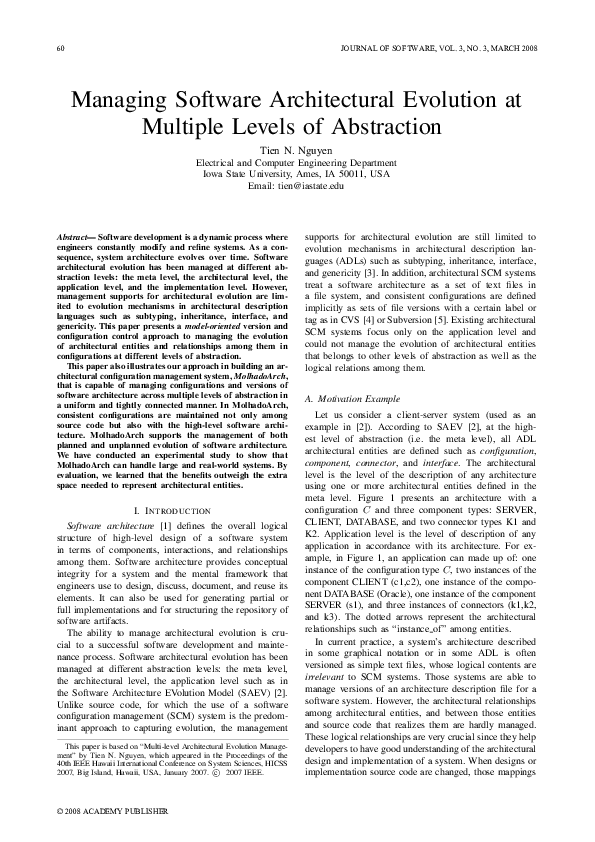 (PDF) Managing Software Architectural Evolution at Multiple Levels of Abstraction