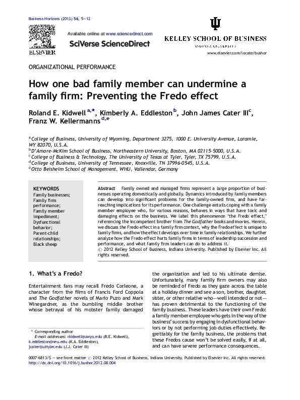 (PDF) How one bad family member can undermine a family firm: Preventing ...