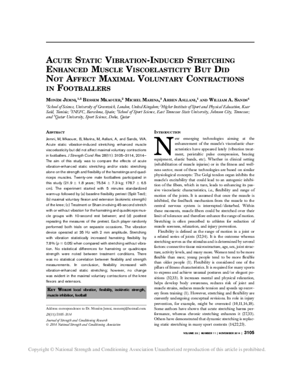 (PDF) Acute Static Vibration-Induced Stretching Enhanced Muscle Viscoelasticity But Did Not ...