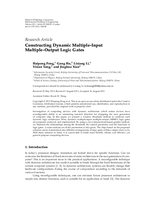Pdf Constructing Dynamic Multiple Input Multiple Output Logic Gates 0246