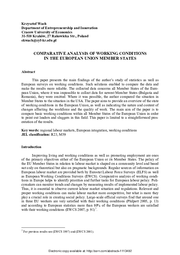 (PDF) Comparative Analysis of Working Conditions in the European Union ...