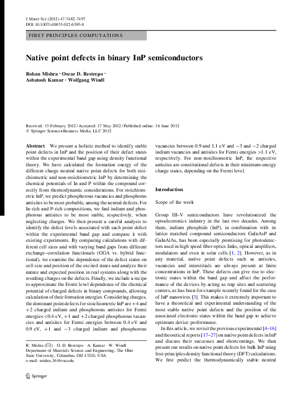 (PDF) Native point defects in binary InP semiconductors