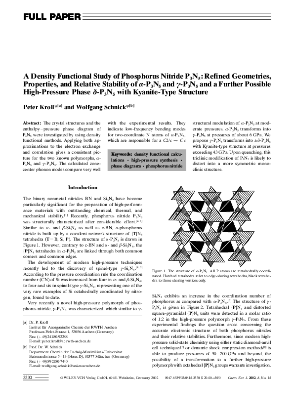 (PDF) A Density Functional Study of Phosphorus Nitride P3N5: Refined ...