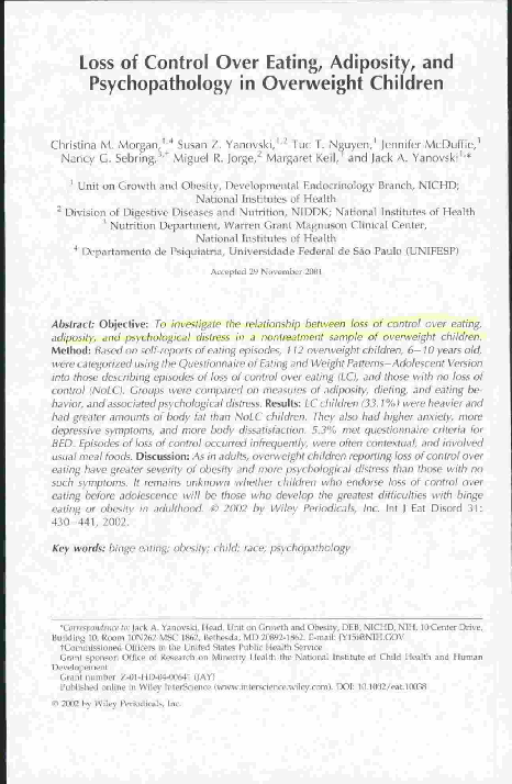 (PDF) Loss of control over eating, adiposity, and psychopathology in ...