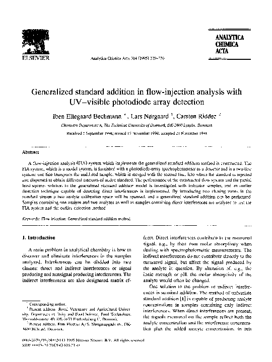 Pdf Generalized Standard Addition In Flow Injection Analysis With Uv