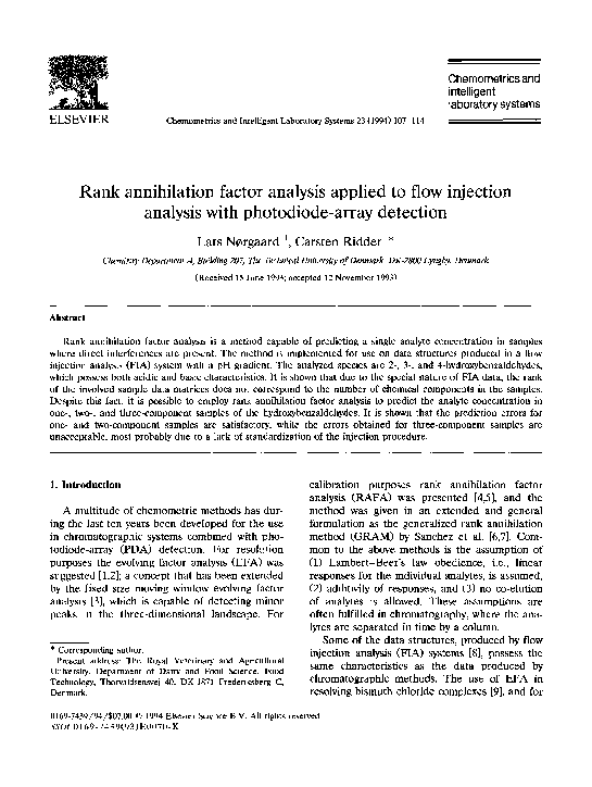 Pdf Rank Annihilation Factor Analysis Applied To Flow Injection Analysis With Photodiode Array