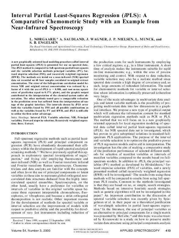(PDF) Interval Partial Least-Squares Regression (iPLS): A Comparative Chemometric Study with an ...