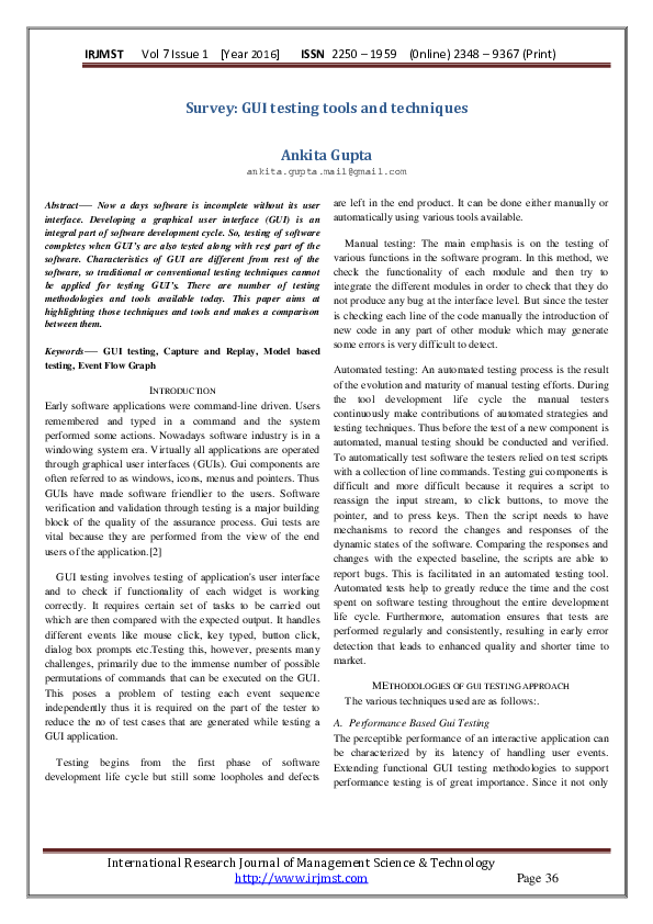 Pdf Survey Gui Testing Tools And Techniques International Research Journal Commerce Arts