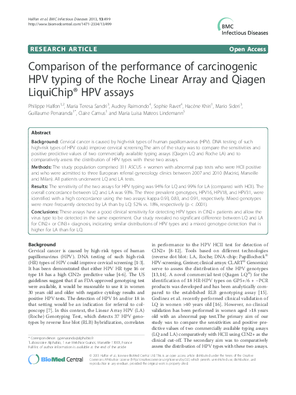 (PDF) Comparison of the performance of carcinogenic HPV typing of the ...