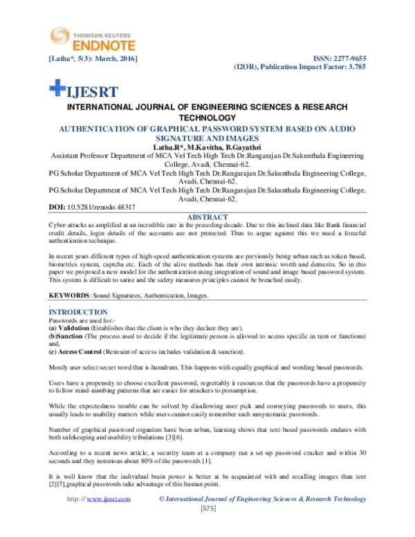 Pdf Authentication Of Graphical Password System Based On Audio Signature And Images