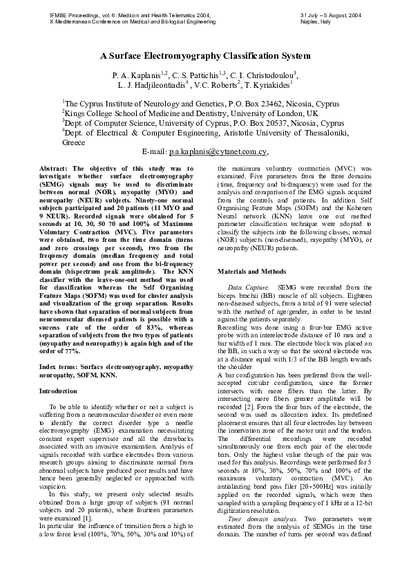 (PDF) A surface electromyography classification system