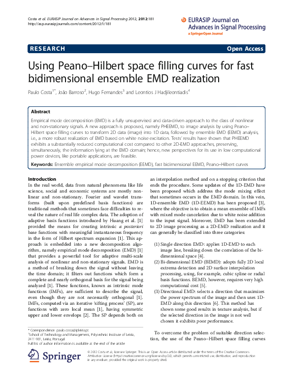 (PDF) Using Peano–Hilbert space filling curves for fast bidimensional ensemble EMD realization ...