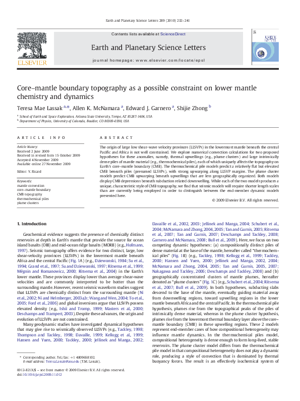 (PDF) Core–mantle boundary topography as a possible constraint on lower mantle chemistry and ...