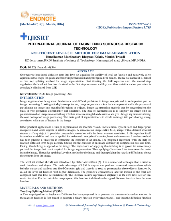 Pdf An Efficient Level Set Method For Image Segmentation