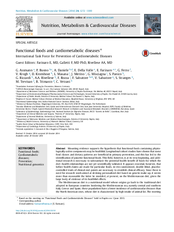 (PDF) Functional foods and cardiometabolic diseases * International ...
