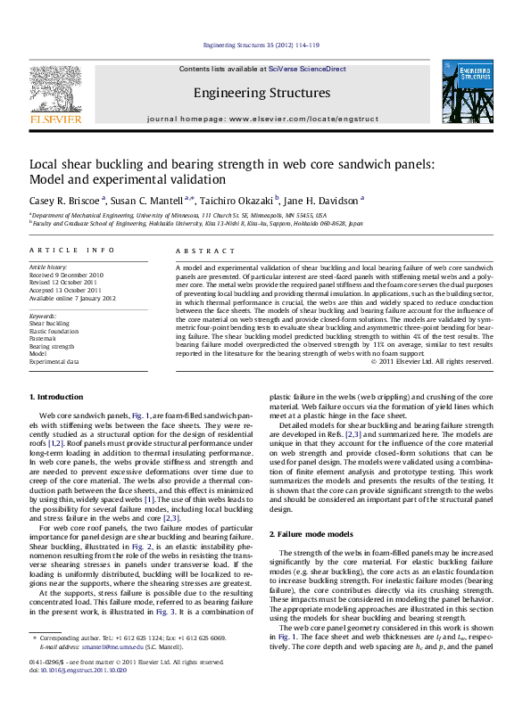 (PDF) Local shear buckling and bearing strength in web core sandwich ...