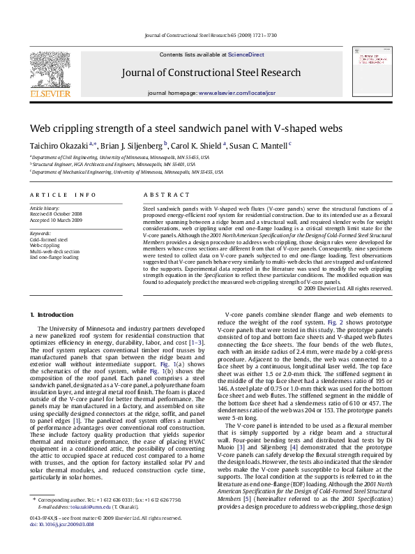 (PDF) Web crippling strength of a steel sandwich panel with V-shaped webs