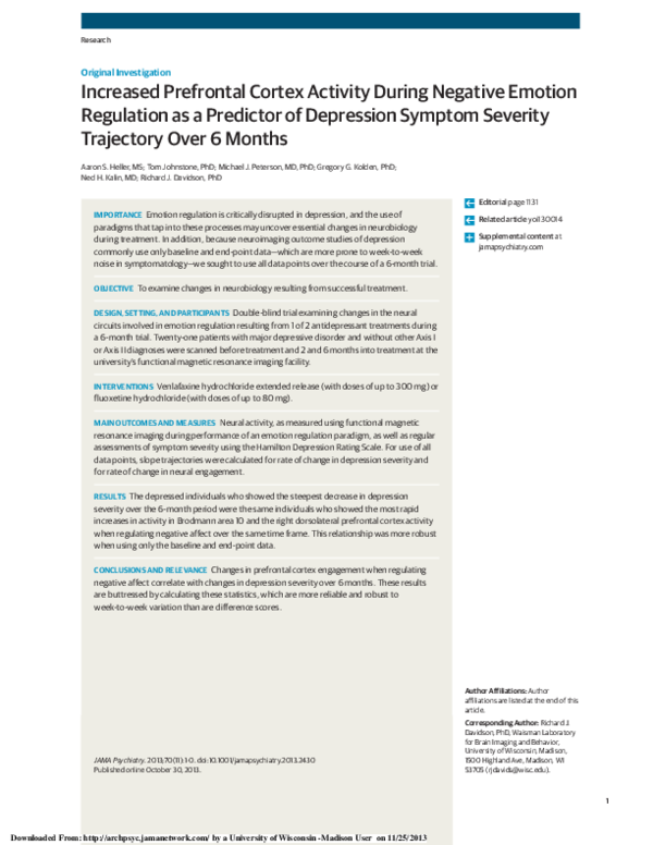 (PDF) Increased prefrontal cortex activity during negative emotion ...