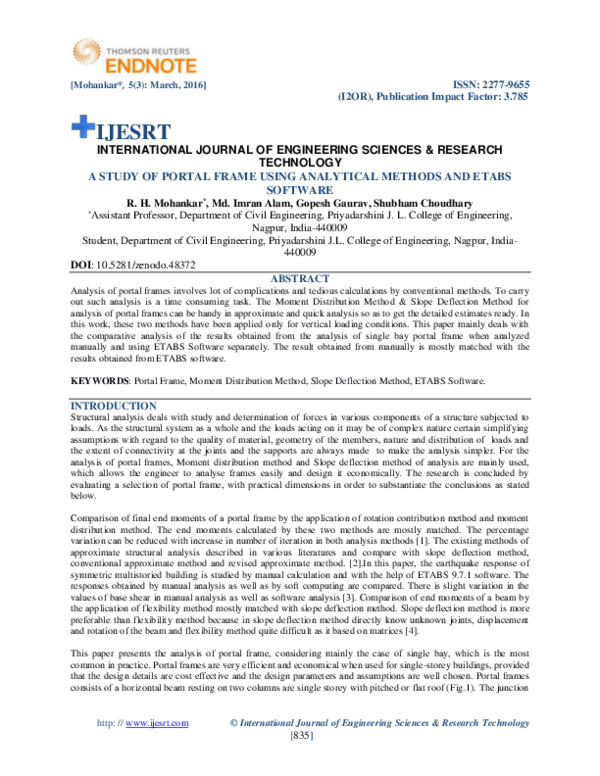 (PDF) A STUDY OF PORTAL FRAME USING ANALYTICAL METHODS AND ETABS SOFTWARE