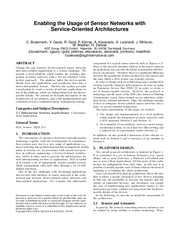 Pdf Enabling The Usage Of Sensor Networks With Service Oriented Architectures