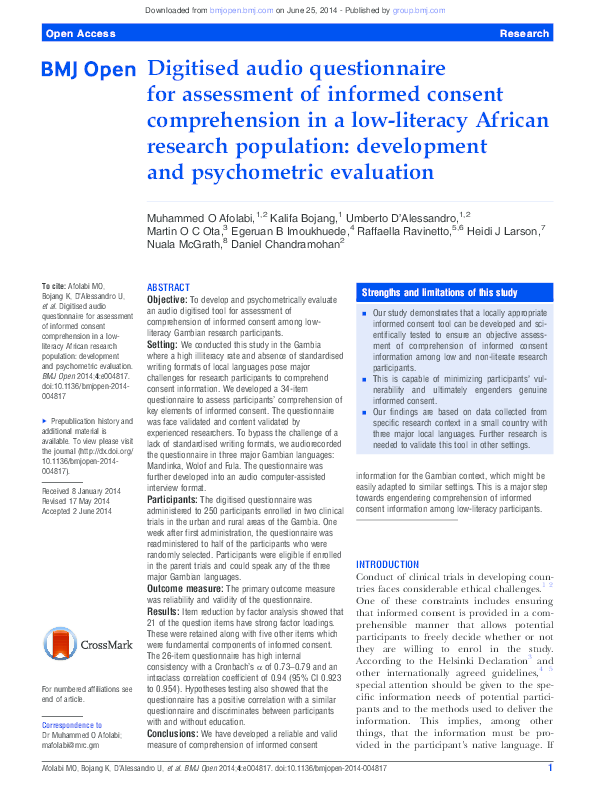 (PDF) Digitised audio questionnaire for assessment of informed consent ...