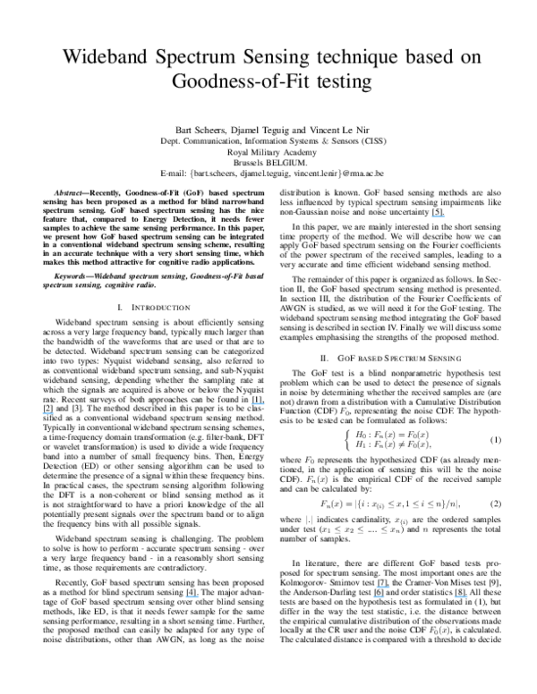 Pdf Wideband Spectrum Sensing Technique Based On Goodness Of Fit Testing
