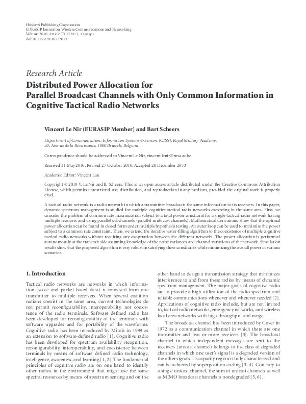 (PDF) Distributed Power Allocation for Parallel Broadcast Channels with Only Common Information ...