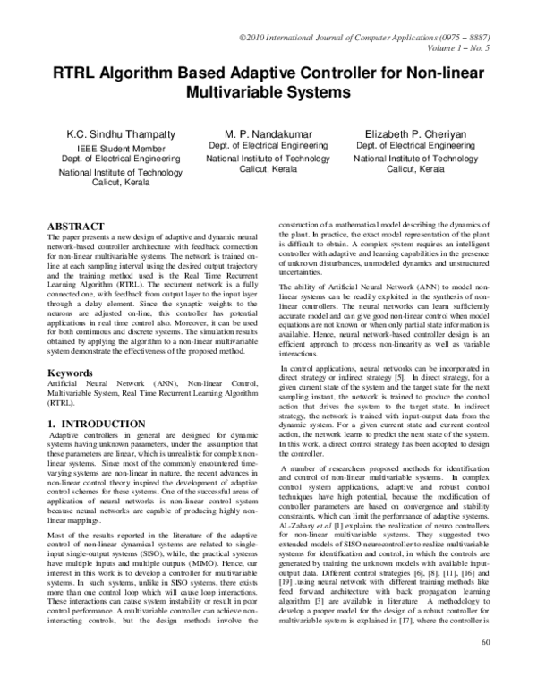 Pdf Rtrl Algorithm Based Adaptive Controller For Non Linear
