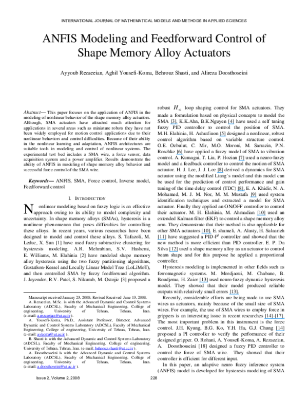 (PDF) ANFIS modeling and feed forward control of shape memory alloy actuators | Aghil Yousefi ...