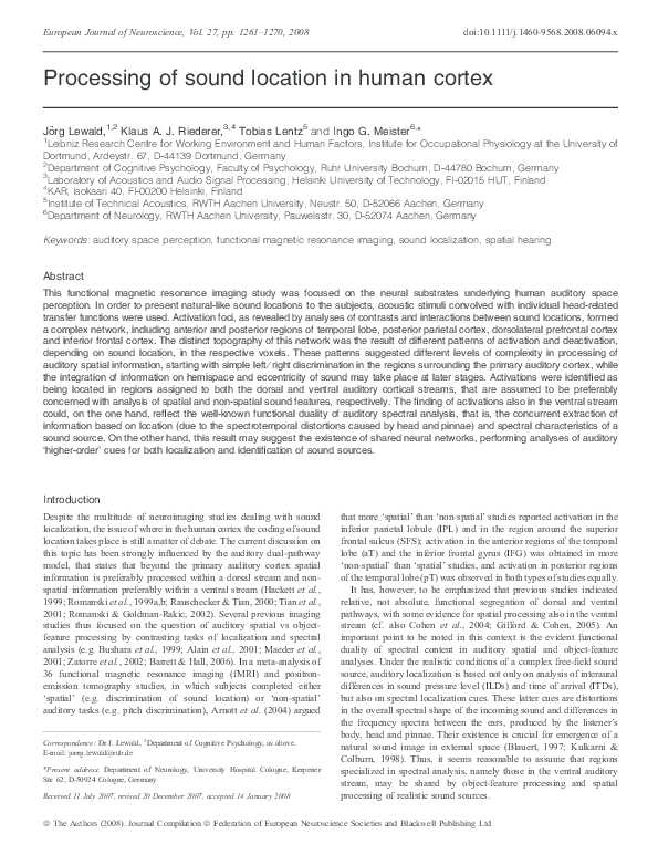 (PDF) Processing of sound location in human cortex