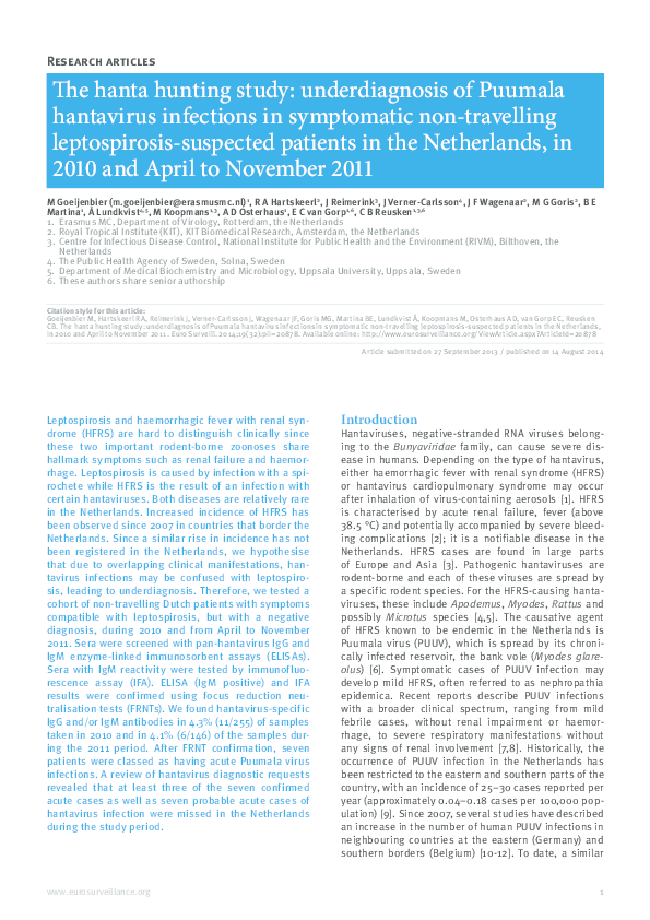 (PDF) The hanta hunting study: underdiagnosis of Puumala hantavirus ...