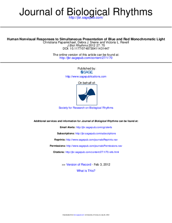 (PDF) Human Nonvisual Responses to Simultaneous Presentation of Blue ...