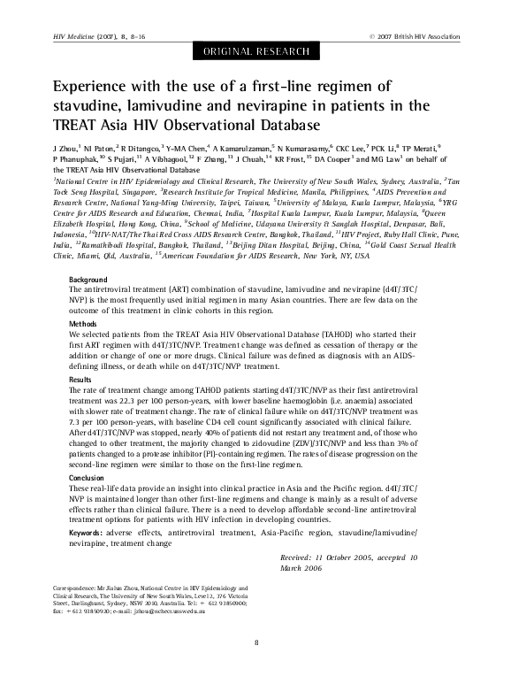 (PDF) Experience with the use of a first-line regimen of stavudine ...